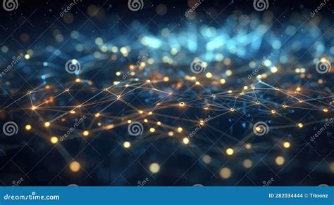 Abstract Blue Technology Background With A Cyber Network Grid And Connected Particles Stock