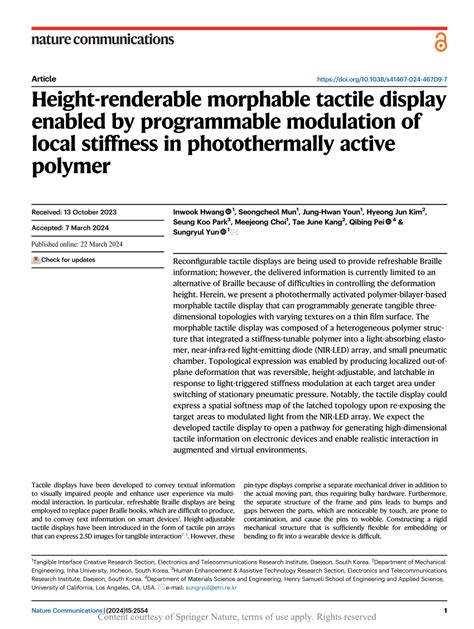 Pdf Height Renderable Morphable Tactile Display Enabled By Programmable Modulation Of Local
