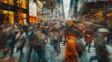 Crowded City Street With Blurred Motion Effect Urban Photography Aig51