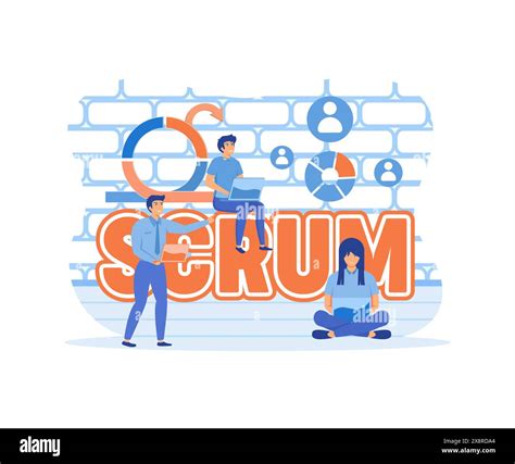 Scrum Framework Team Discussing Tasks At Kanban Board Scrum Meeting