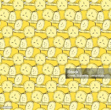 벡터 바나나 완벽 한 패턴 바나나 조각과 사각형 반복 배경 벡터 그래픽 일러스트 레이 션 건강한 생활방식에 대한 스톡 벡터 아트