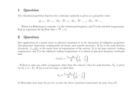 1 Question The Vibrational Partition Function For A