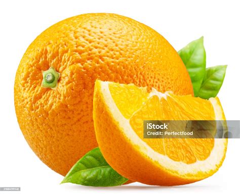 Orange Fruit And Orange Slice With Leaves On White Background File