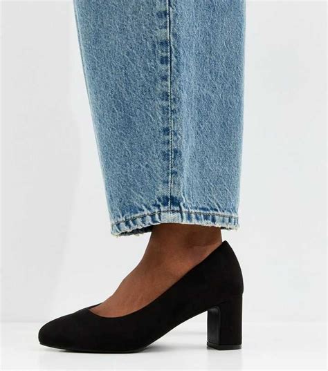 Extra Wide Fit Black Faux Suede Round Toe Court Shoes New Look