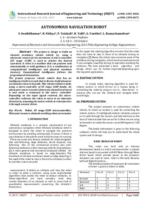 Pdf Irjet Autonomous Navigation Robot