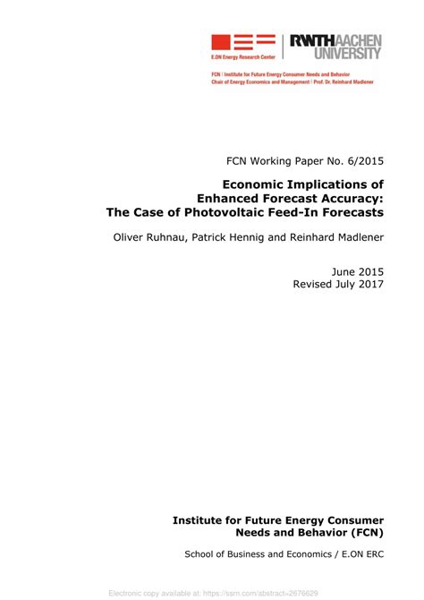 Pdf Economic Implications Of Forecasting Electricity Generation From Variable Renewable Energy