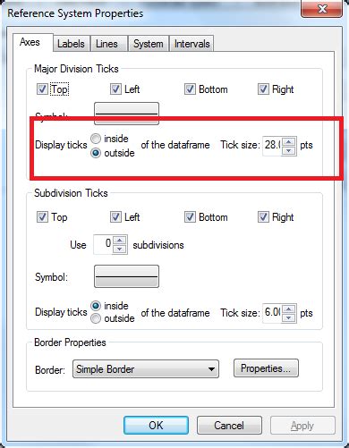 Arcgis Desktop How To Create A Two Sided Ticks Labels Grid In Layout ArcMap Geographic