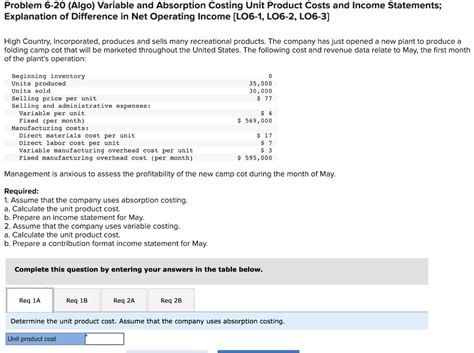 solved problem 6 20 algo variable and absorption costing