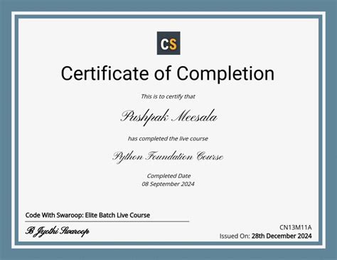 python learningjourney certificate code sai pushpak meesala