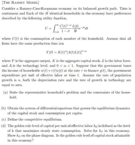 Solved The Ramsey Model Consider A Ramsey Cass Koopmans