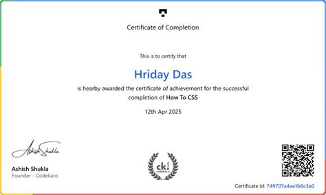 Certificate Frontenddevelopment Html Css Responsivedesign Codekaro Hriday Das