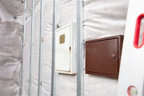 Lectrical Shield On The Wall Of The House Under Construction Stock