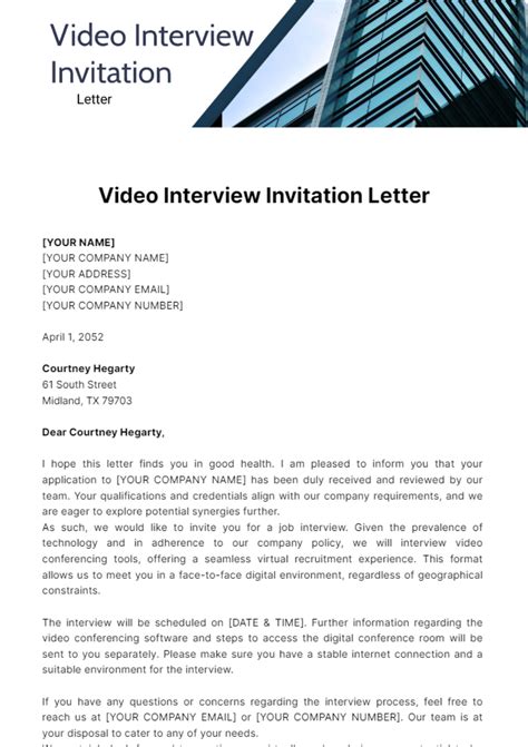 Free Video Interview Invitation Letter Template To Edit Online