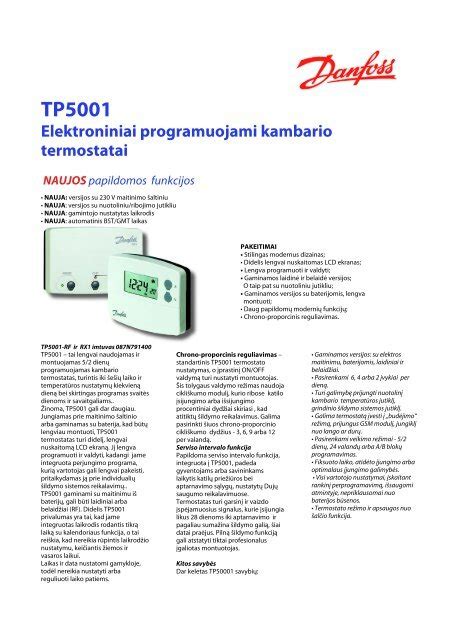 TP 5001 Elektroniniai Programuojami Kambario Termostatai Danfoss