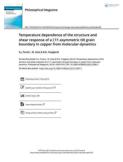 PDF Molecular Dynamics Study Of Grain Boundary Structure And Properties At High Temperatures