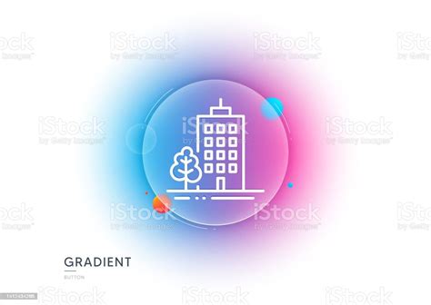 스카이스크래퍼 건물 라인 아이콘입니다 나무 표지판이있는 도시 건축 시 그라디언트 흐림 단추입니다 벡터 0명에 대한 스톡 벡터 아트 및 기타 이미지 Istock