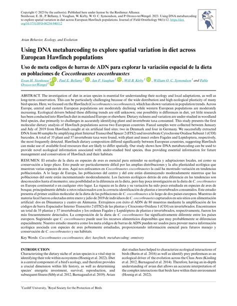 Pdf Using Dna Metabarcoding To Explore Spatial Variation In Diet Across European Hawfinch