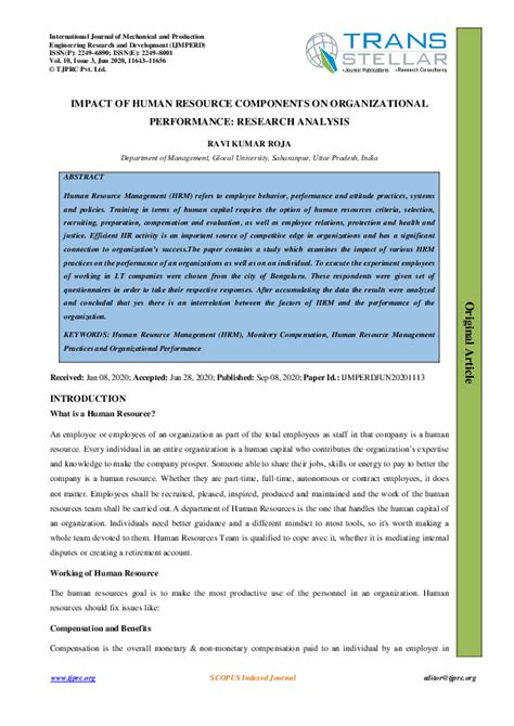 Pdf Impact Of Human Resource Components On Organizational Performance Research Analysis