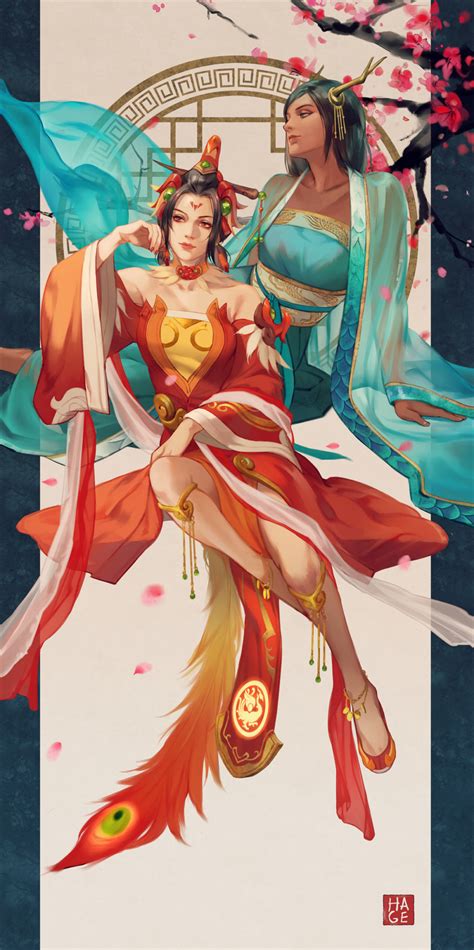 Mercy Pharah Zhuque Mercy And Qinglong Pharah Overwatch Drawn By
