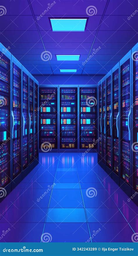 Modern Server Room Environment In Data Center Network Technology Background Cloud Computing