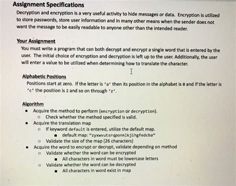 solved assignment specifications decryption and encryption