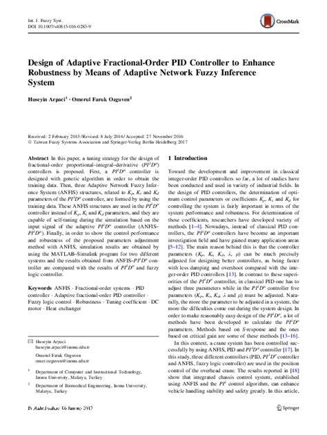 Pdf Design Of Adaptive Fractional Order Pid Controller To Enhance Robustness By Means Of