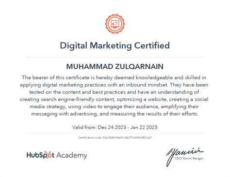 muhammad zulqarnain on linkedin hubspot academy digital marketing