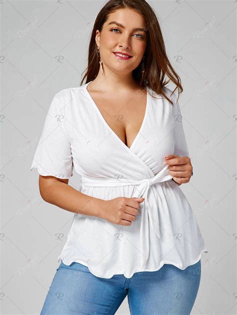 Plus Size Empire Waist Belted Surplice Blouse Affiliate Waist