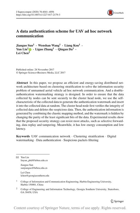 A Data Authentication Scheme For Uav Ad Hoc Network Communication Request Pdf