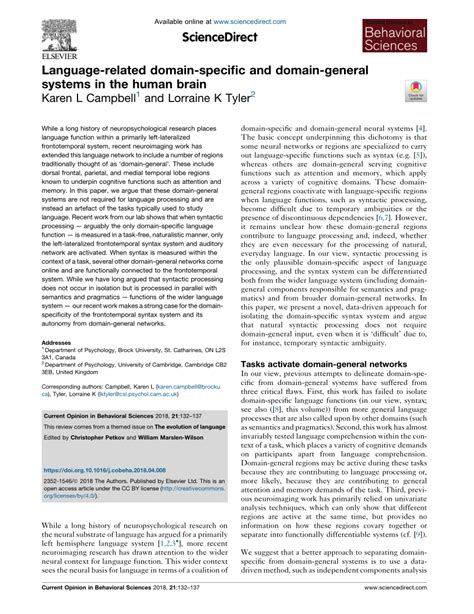 Pdf Language Related Domain Specific And Domain General Systems In The Human Brain