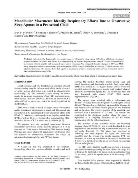 Pdf Mandibular Movements Identify Respiratory Efforts Due To Obstructive Sleep Apnoea In A Pre