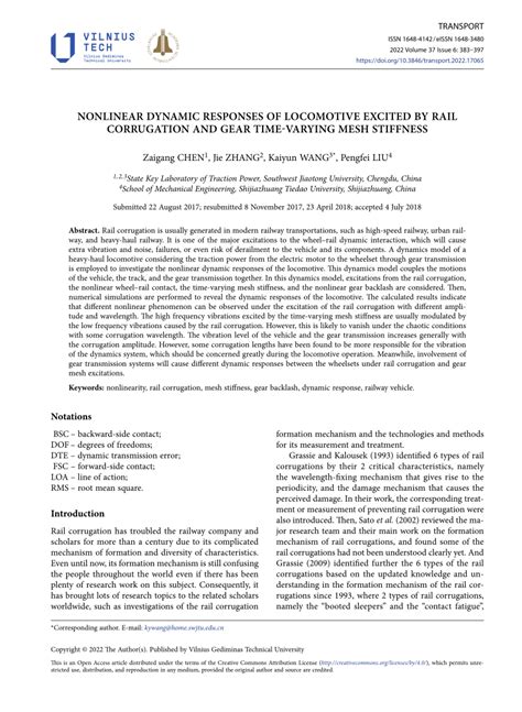 Pdf Nonlinear Dynamic Responses Of Locomotive Excited By Rail