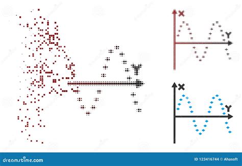 Sparkle Pixel Halftone Dotted Sine Plot Icon Stock Vector