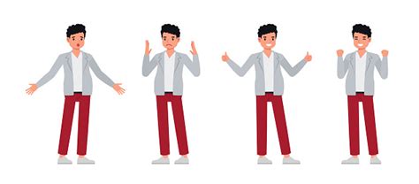 남자 세트는 회색 정장 컬러 캐릭터 벡터 디자인을 착용합니다 감정 달리기 서기 및 걷기로 다양한 행동으로 프레젠테이션 20 29세에 대한 스톡 벡터 아트 및 기타 이미지