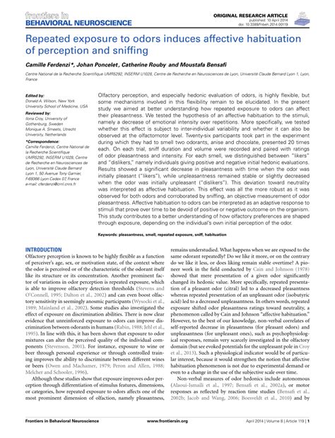 Pdf Repeated Exposure To Odors Induces Affective Habituation Of Perception And Sniffing