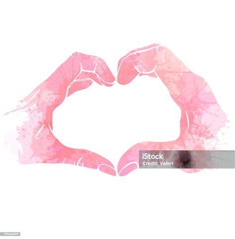 커플을 사랑합니다 하트 모양과 분홍색 스플래시와 스프레이 두 손의 수채화 그림 한 쌍의 사람들 발렌타인 데이 인사말 카드입니다 벡터 카드 하트 모양에 대한 스톡 벡터 아트