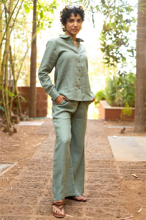 Linen Co Ord Set With Day Shirt And Oversized Pants