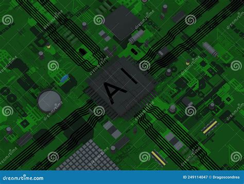 AI CPU Processor Circuit With Data Transmission And Advanced Engineering Stock Illustration