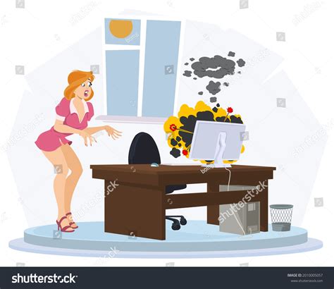 Explosion Computer During Work Scared Girl Stock Vector Royalty Free 2010005057 Shutterstock