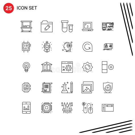 Group Of 25 Lines Signs And Symbols For Workstation Desktop S Computer Design Stock Vector