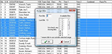 National FIS Software Competitors Other Bib Options SplitSecond