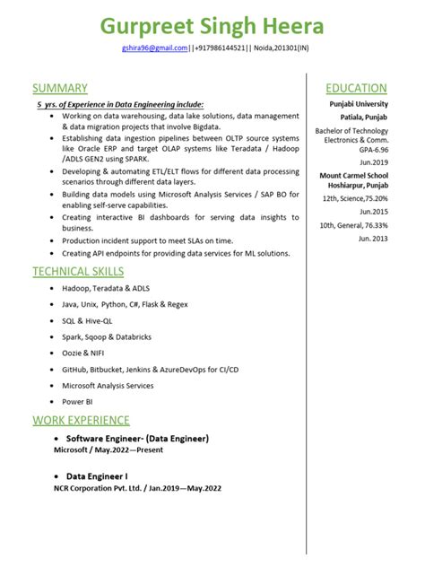 Resume Pdf Apache Spark Apache Hadoop