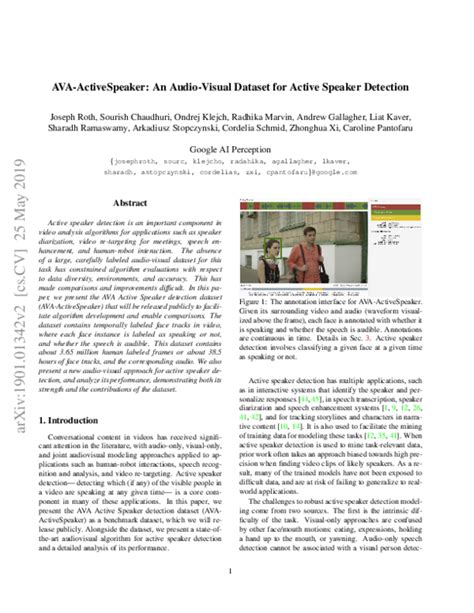 Pdf Ava Active Speaker An Audio Visual Dataset For Active Speaker Detection