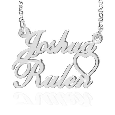 925 Sterling Silver Two Names Hollow Heart Nameplate Pendant