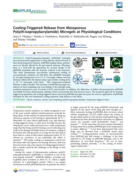 Pdf Cooling Triggered Release From Mesoporous Polyn‑isopropylacrylamide Microgels At