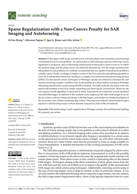 Pdf Sparse Regularization With A Non Convex Penalty For Sar Imaging And Autofocusing