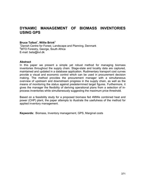 Pdf Dynamic Management Of Biomass Inventories Using Gps