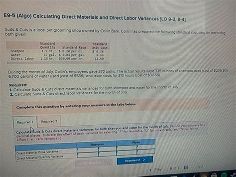 solved e9 5 algo calculating direct materials and direct