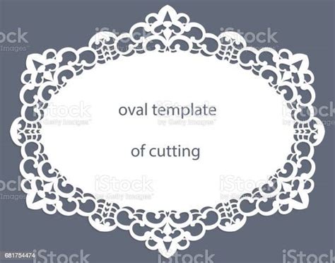 오픈 워크 타원형 테두리와 인사말 카드 케이크 아래 종이 Doily 절단을위한 템플릿 결혼식 초대장 장식 플레이트는 레이저 컷 벡터 일러스트레이션입니다 결혼식에 대한 스톡