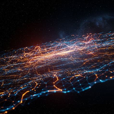 Abstract Network Connections In Space Glowing Orange And Blue Lines Stock Illustration